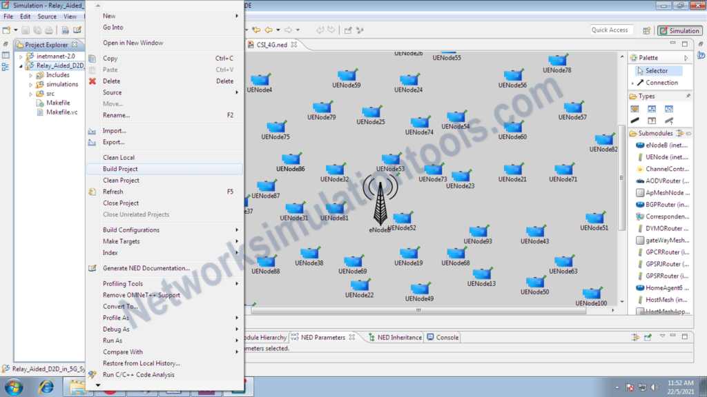 Build and execute the simulation Build project option | Network Simulation Tools | Network ...