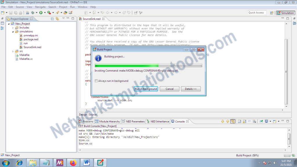 Build the project Build Project Option | Network Simulation Tools ...
